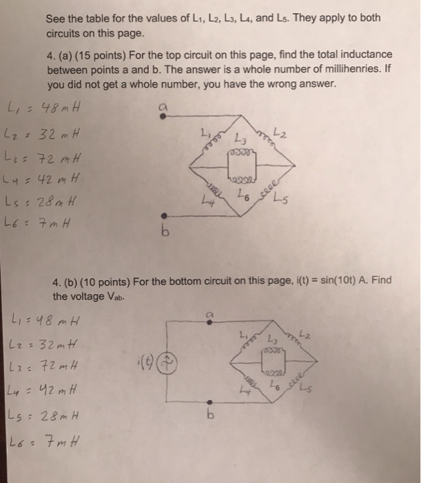 Solved See the table for the values of L1, L2, L3, L4, and | Chegg.com