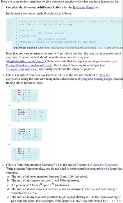 Solved 1. Complete the following Additional Activity for the | Chegg.com