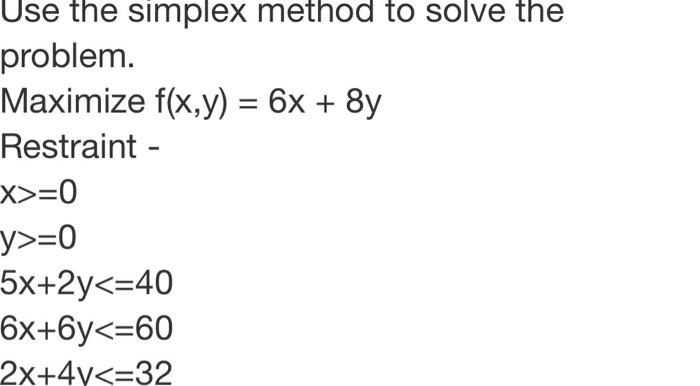 Solved Use the simplex method to solve the problem. Maximize | Chegg.com