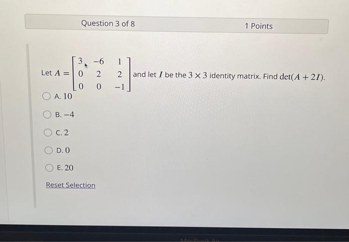 Solved Let A=⎣⎡300−62012−1⎦⎤ and let I be the 3×3 identity | Chegg.com