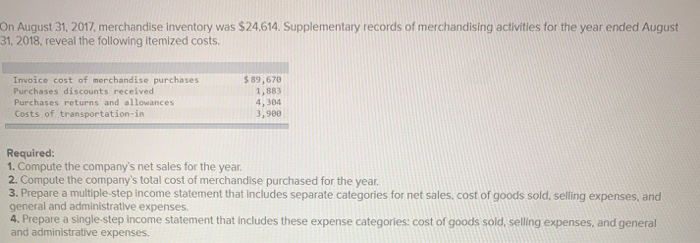 Solved Problem 4-3A Computing merchandising amounts and | Chegg.com