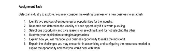 Solved Assignment Task Select an industry to explore. You | Chegg.com