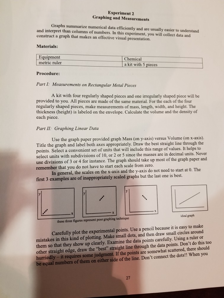Experiment 2 Graphing and Measurements Graphs | Chegg.com
