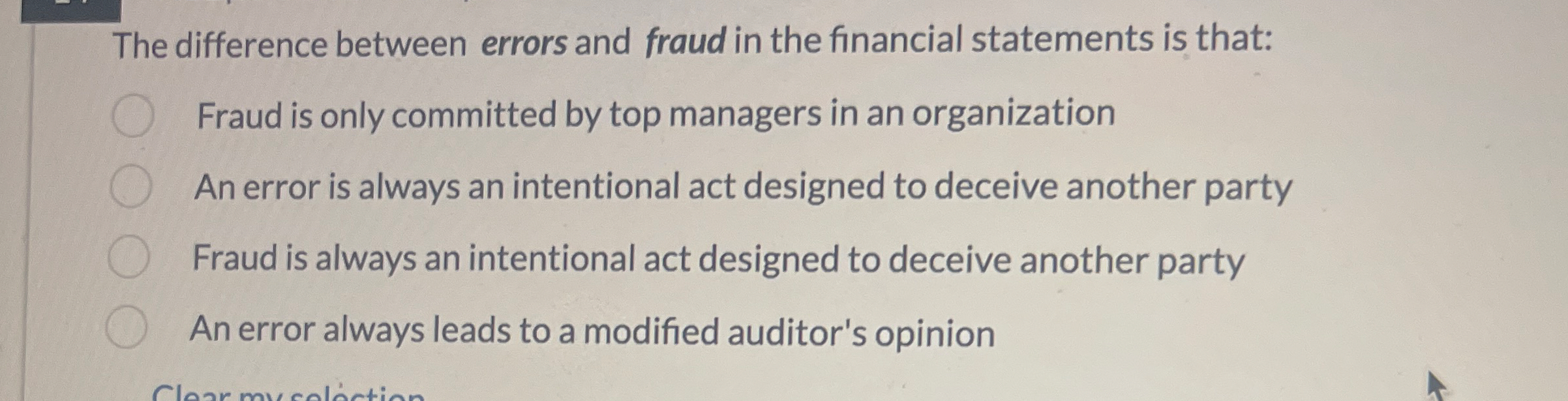 Solved The difference between errors and fraud in the | Chegg.com