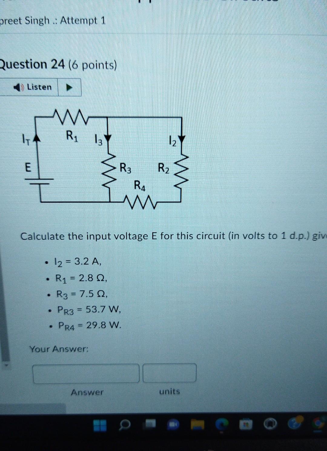 Solved Calculate the input voltage E for this circuit (in | Chegg.com