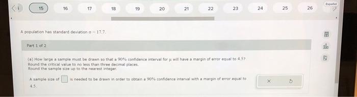 population has standard deviation o =17.7 Part 1 of 2 | Chegg.com