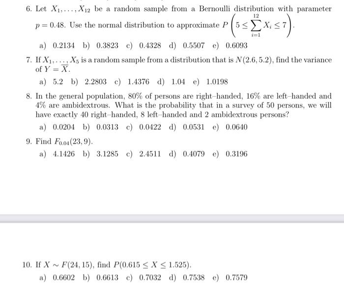 Solved 6. Let X1,..., X12 be a random sample from a | Chegg.com