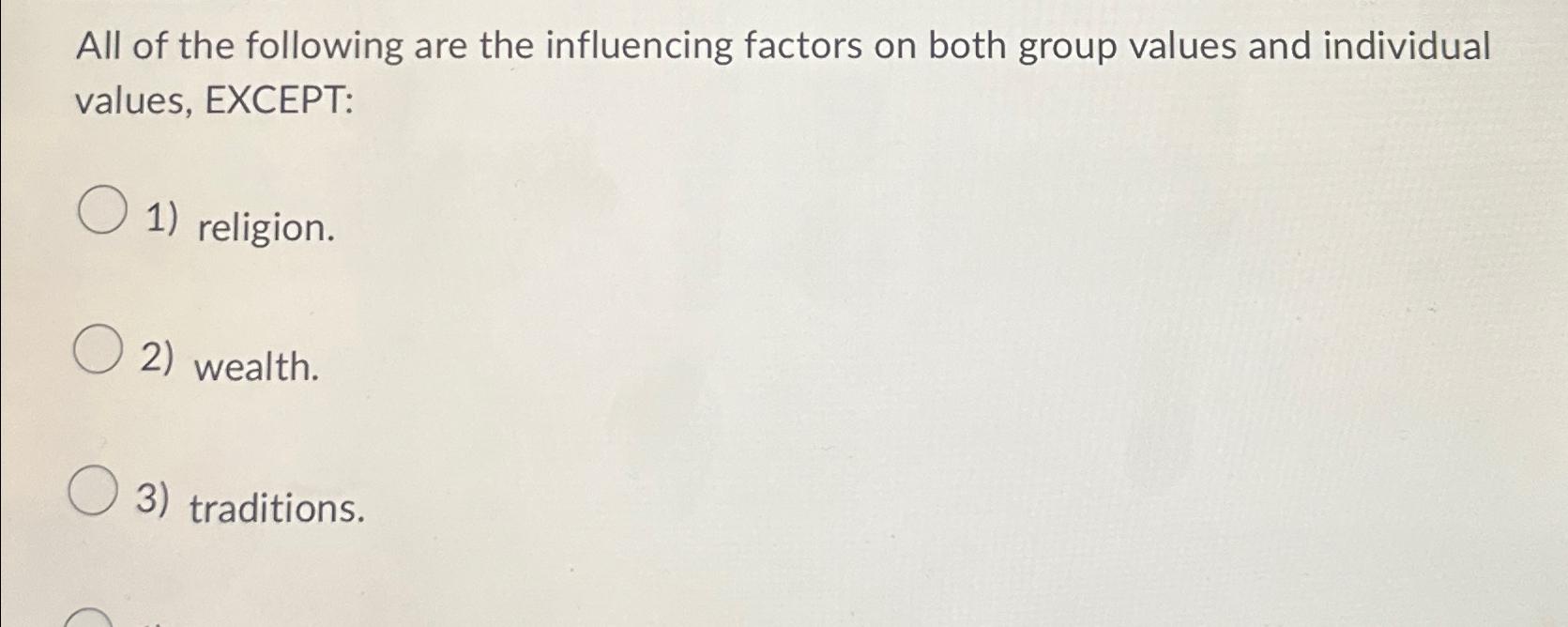 Solved All of the following are the influencing factors on | Chegg.com