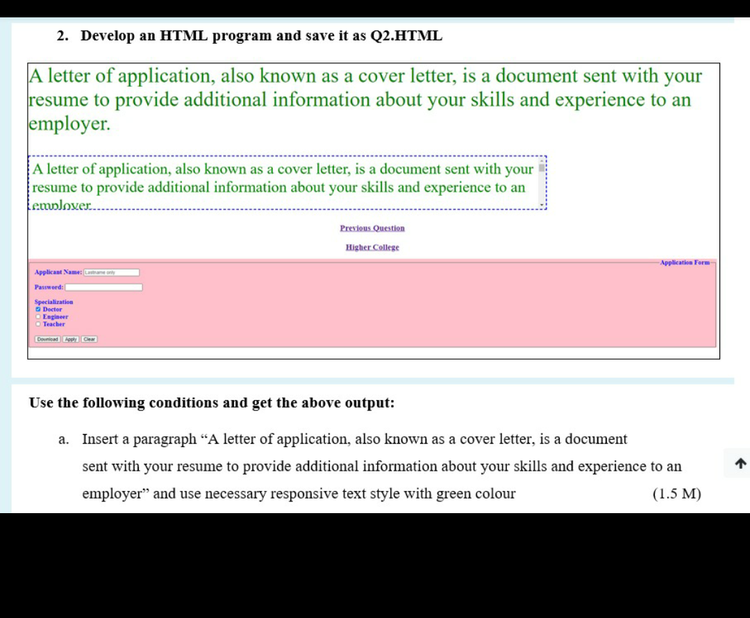 Solved 2. Develop an HTML program and save it as Q2.HTML A | Chegg.com