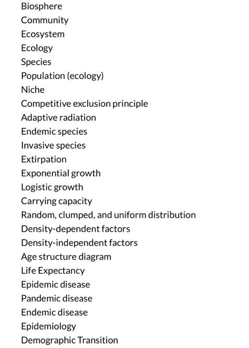 Solved Definitions for the word list below | Chegg.com
