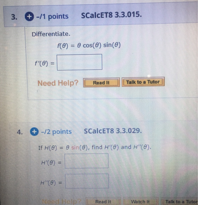 Solved 3. + -/1 points SCalcET8 3.3.015. Differentiate. f(0) | Chegg.com