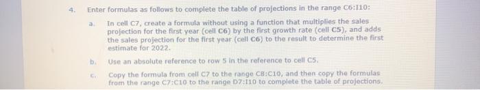 a Enter formulas as follows to complete the table of | Chegg.com