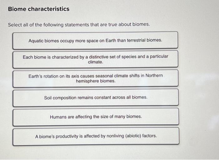 Solved Biomes and ecosystems A biome is the biotic part of | Chegg.com