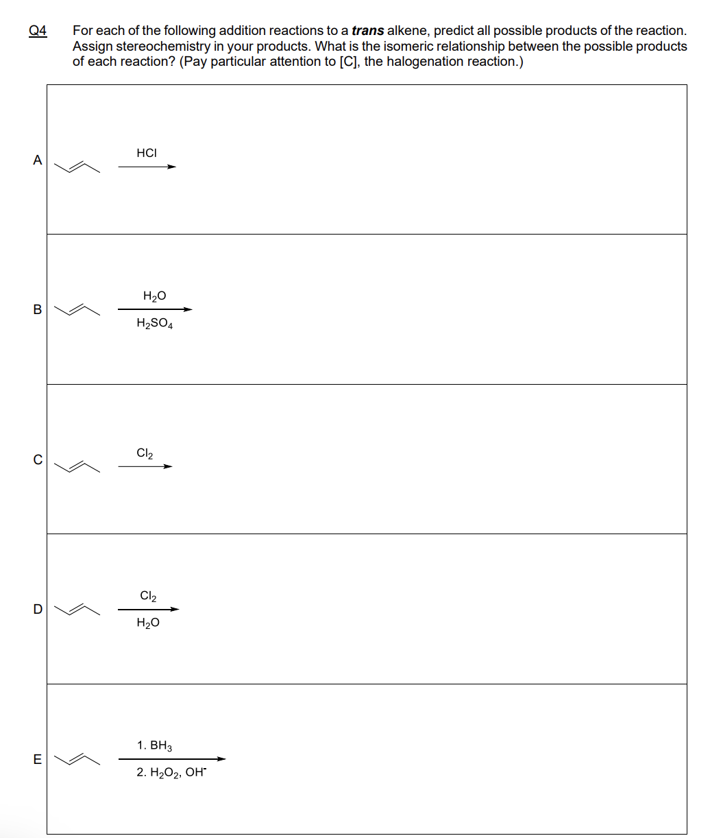 Solved Q4 ﻿For each of the following addition reactions to a | Chegg.com