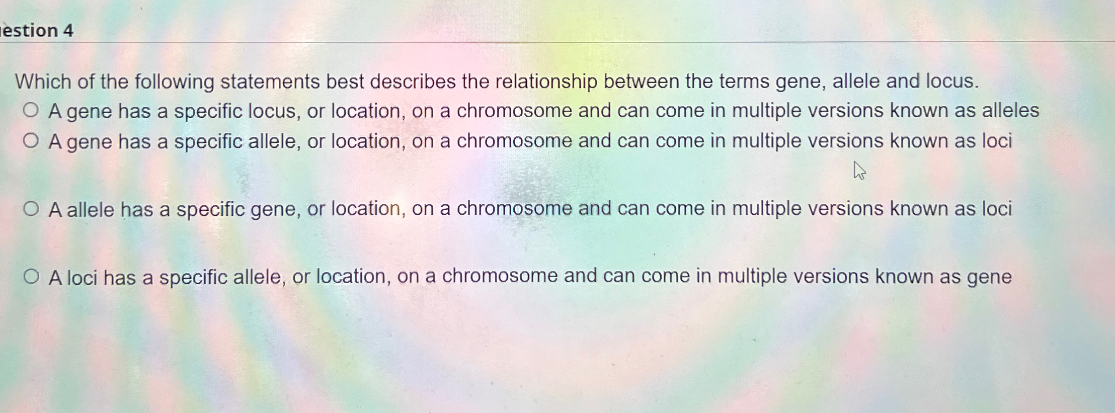 Solved estion 4Which of the following statements best | Chegg.com