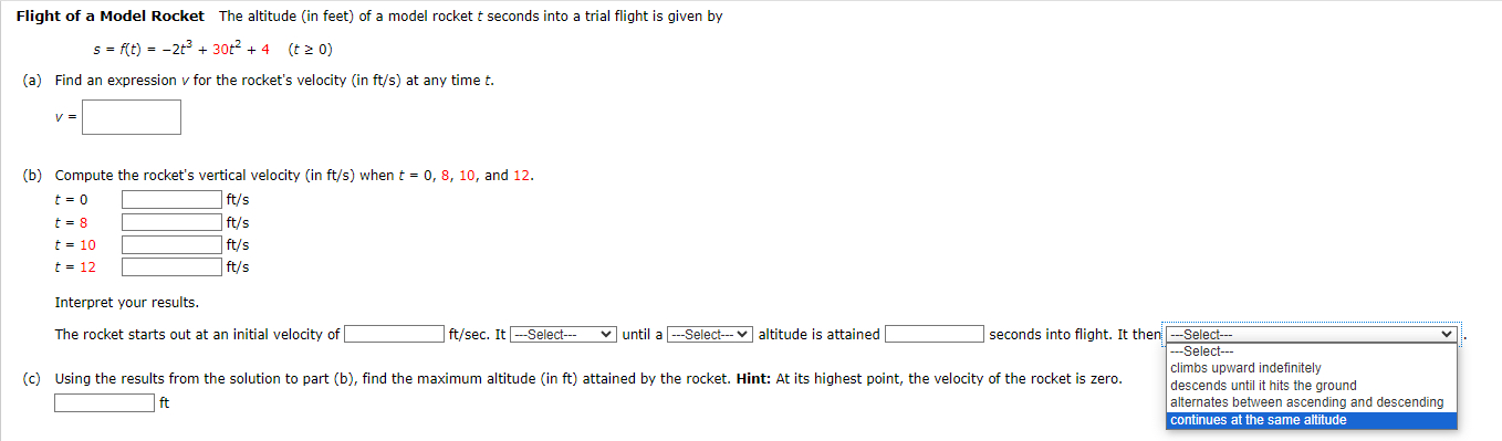 Solved Flight of a Model Rocket The altitude (in feet) ﻿of a | Chegg.com