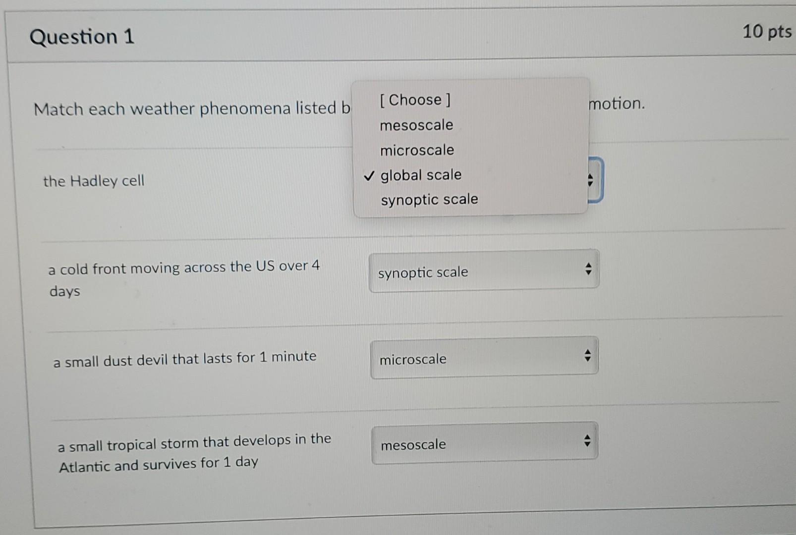 Solved Question 1 10 pts Match each weather phenomena listed | Chegg.com