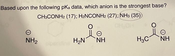 Solved Based upon the following pKa data, which anion is the | Chegg.com