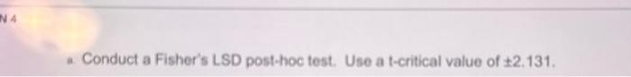 Solved a. Conduct a Fisher's LSD post-hoc test. Use a | Chegg.com
