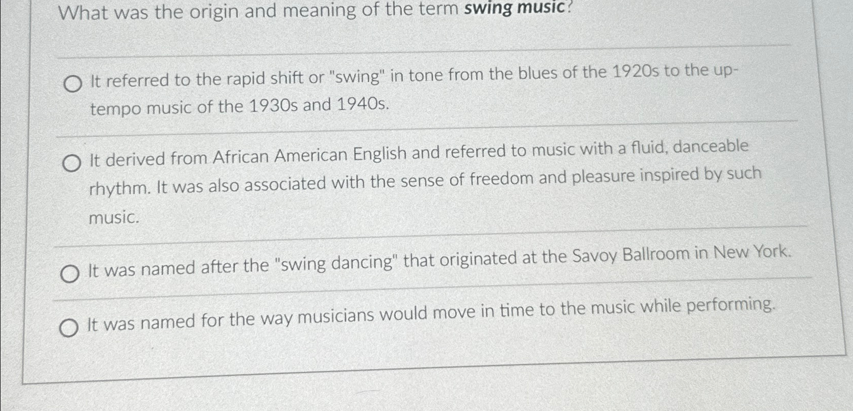 Solved What was the origin and meaning of the term swing | Chegg.com