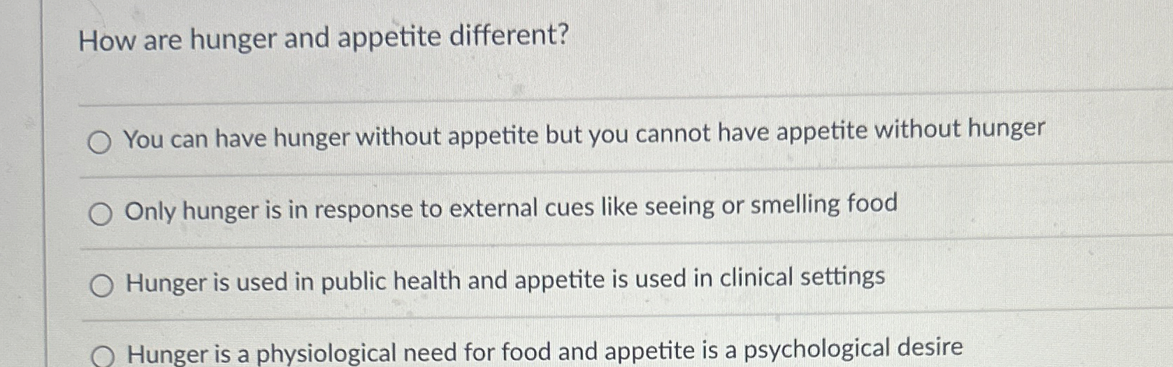 Solved How are hunger and appetite different?You can have | Chegg.com