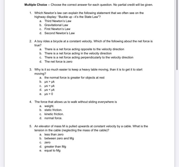 Solved Multiple Choice -- Choose the correct answer for each | Chegg.com