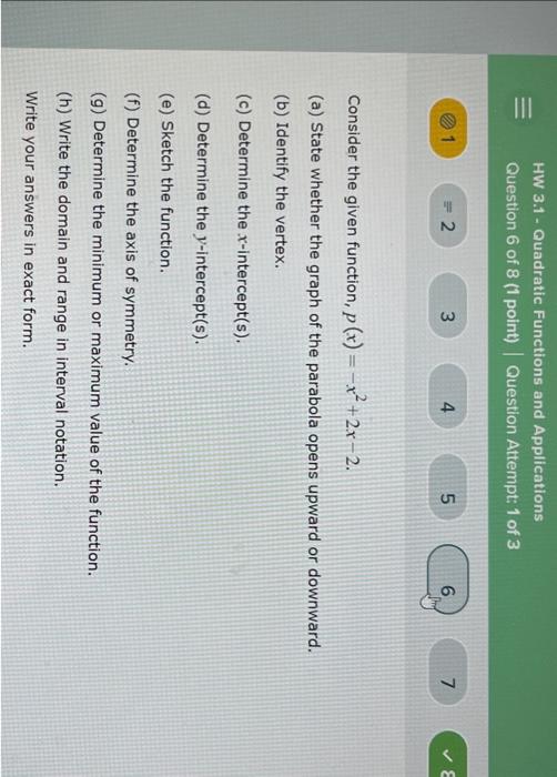 Solved HW 3.1 - Quadratic Functions and Applications | Chegg.com