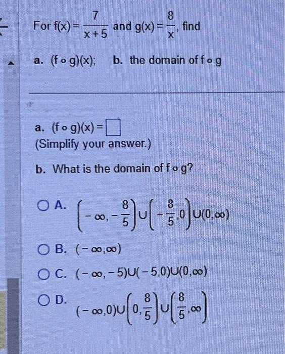 Solved For \\( f(x)=\\frac{7}{x+5} \\) and \\( | Chegg.com