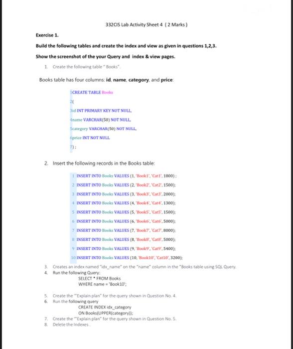 Solved 332C15 Lab Activity Sheet 4 ( 2 Marks) Exercise 1. | Chegg.com