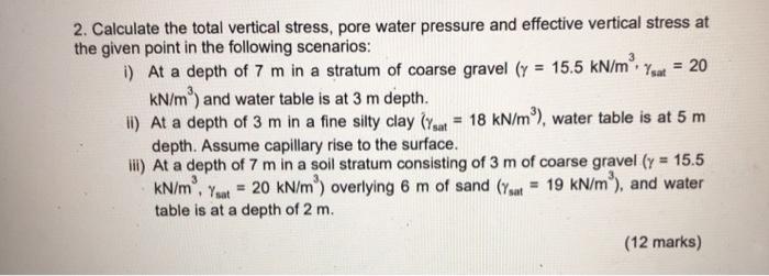 Solved 2. Calculate the total vertical stress, pore water | Chegg.com