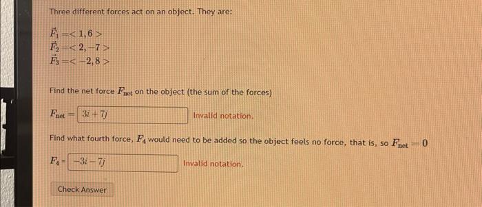 Solved Three different forces act on an object. They are: | Chegg.com