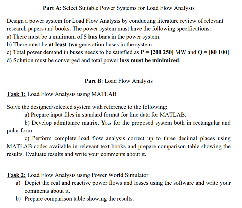 Part A: Select Suitable Power Systems for Load Flow | Chegg.com