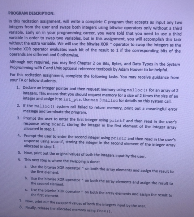 Solved PROGRAM DESCRIPTION: In this recitation assignment, | Chegg.com