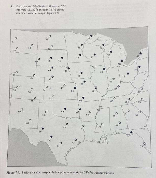 Solved 10. Construct and label isotherms at 5 °F intervals | Chegg.com