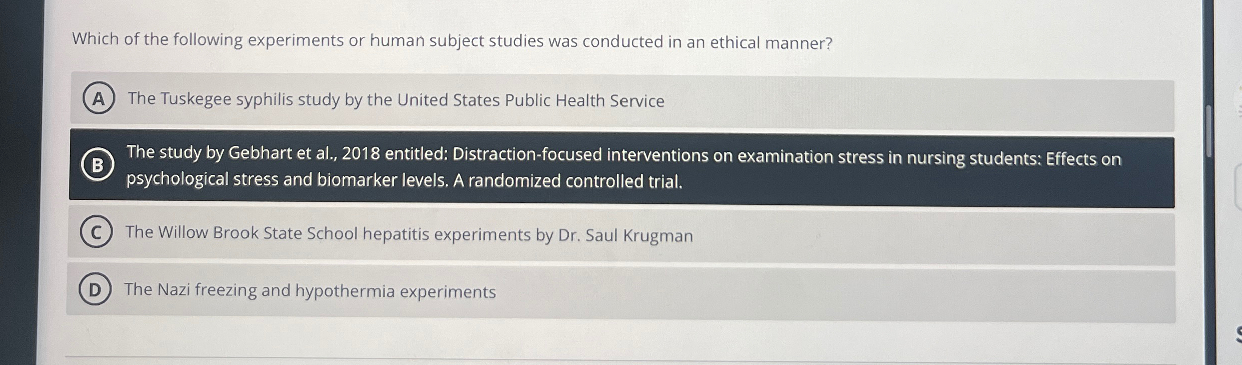 Solved Which of the following experiments or human subject | Chegg.com