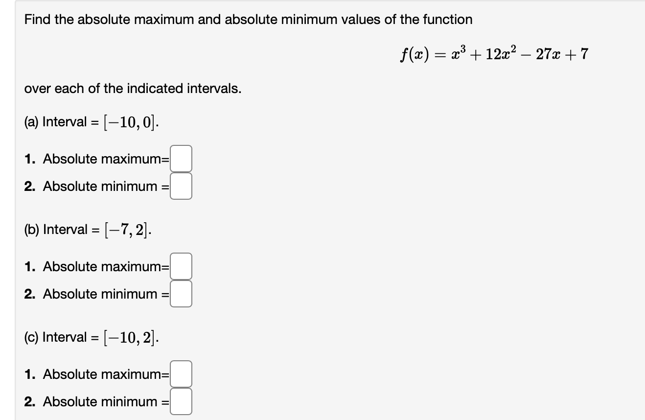 Solved Find The Absolute Maximum And Absolute Minimum Values