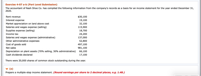 Solved Exercise 4-07 a-b (Part Level Submission) The | Chegg.com