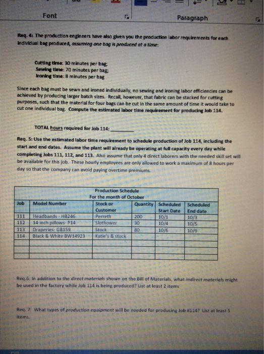 Font P aragraph Req. 4 The production engineers | Chegg.com