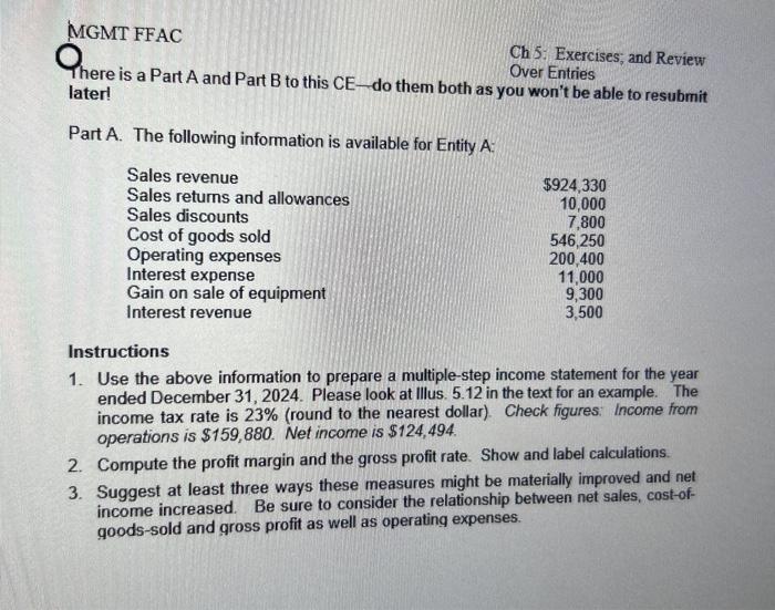 Solved Part B: Entity B had the following | Chegg.com