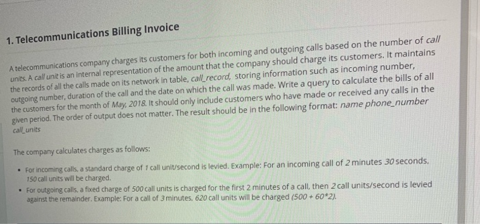 Solved 1. Telecommunications Billing Invoice A | Chegg.com
