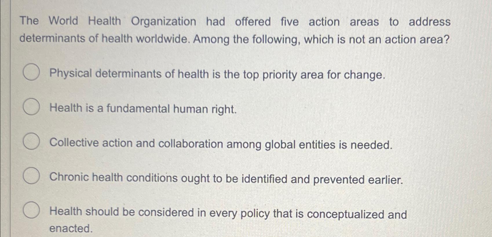 Solved The World Health Organization had offered five action | Chegg.com