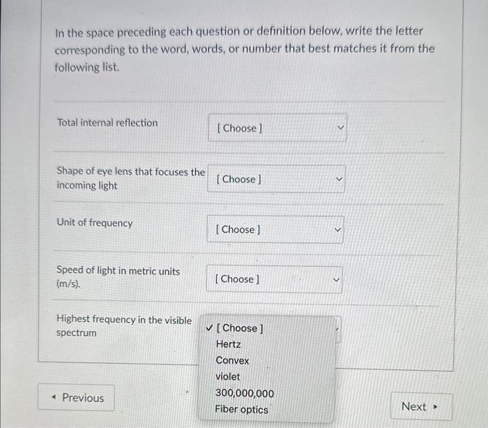 Solved In the space preceding each question or definition | Chegg.com