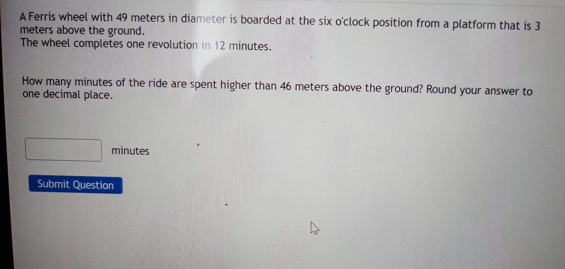 Solved A Ferris wheel with 49 meters in diameter is boarded | Chegg.com