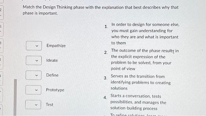 2 5 B 1 Match the Design Thinking phase with the | Chegg.com