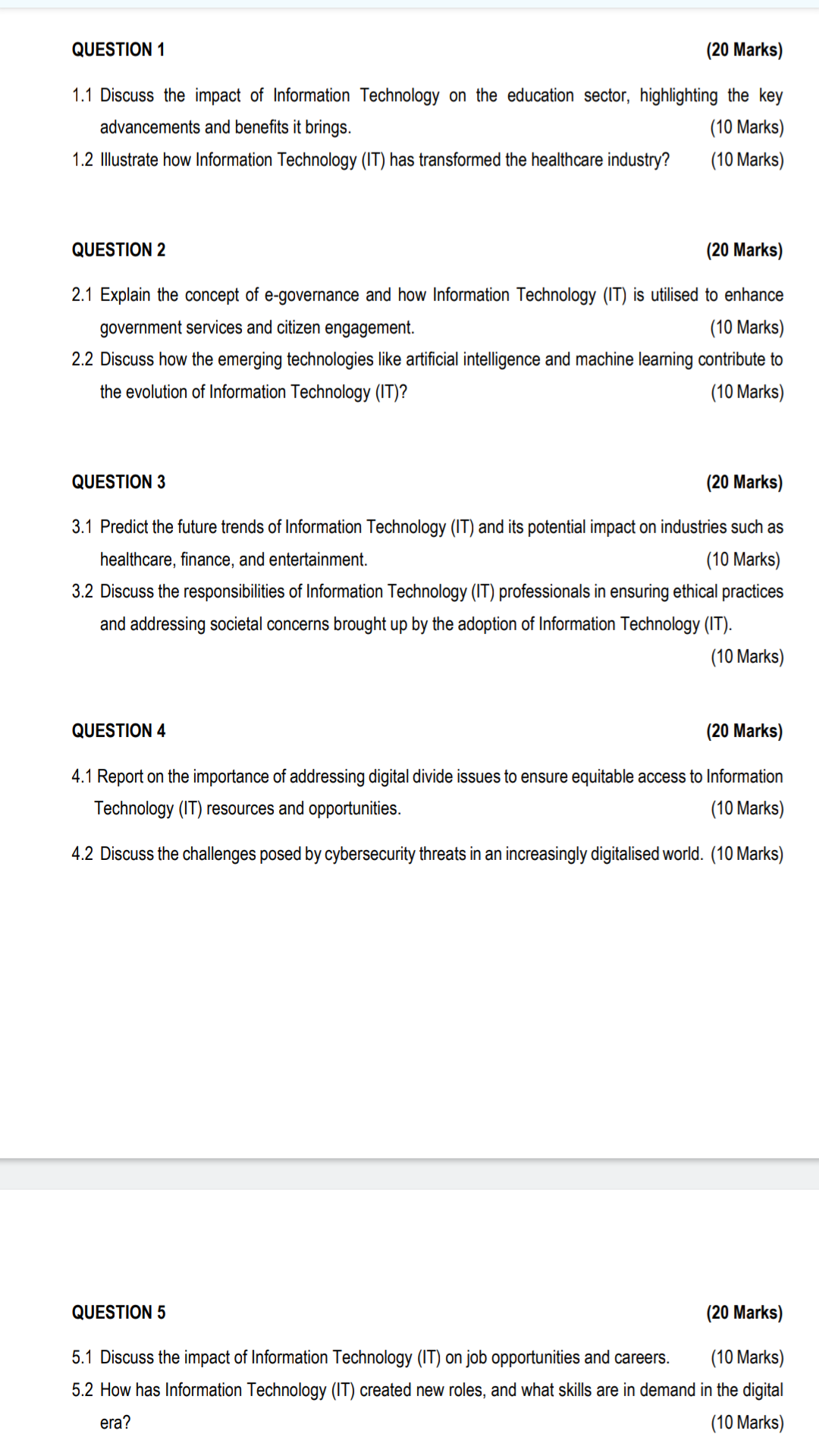 Solved QUESTION 1(20 ﻿Marks)1.1 ﻿Discuss the impact of | Chegg.com