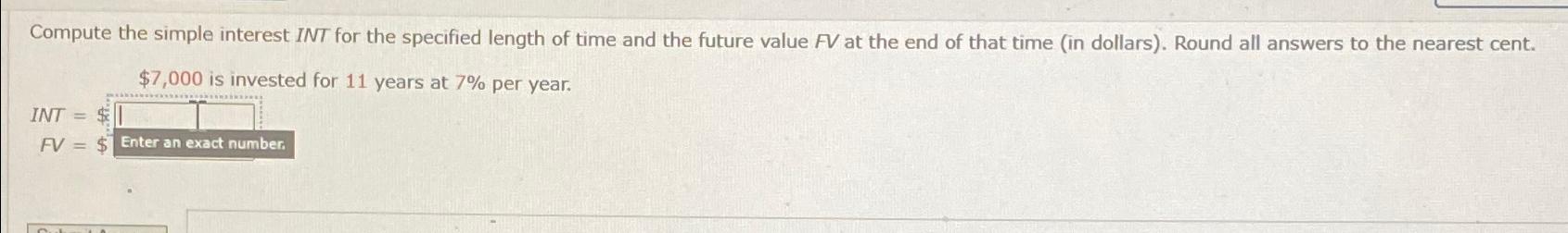 Solved Compute the simple interest INT for the specified | Chegg.com