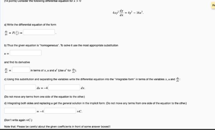 Solved (14 points) Consider the tolowing differential | Chegg.com