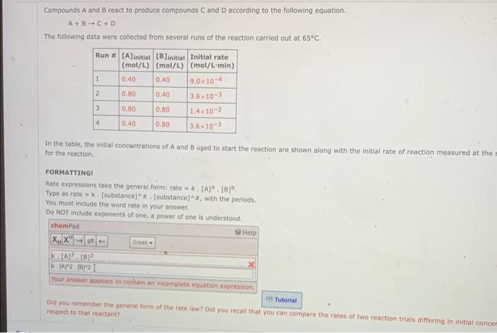 Solved Compounds A and B react to produce compounds C and D | Chegg.com