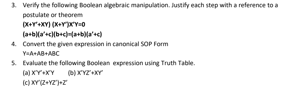 Solved 3 Verify The Following Boolean Algebraic 1240