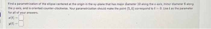 Solved Find a parametrization of the ellipse centered at the | Chegg.com